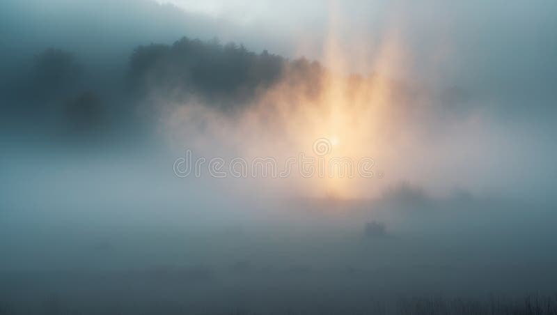 Mysterious Foggy Scene with Dramatic Light Stock Photo - Image of scene ...