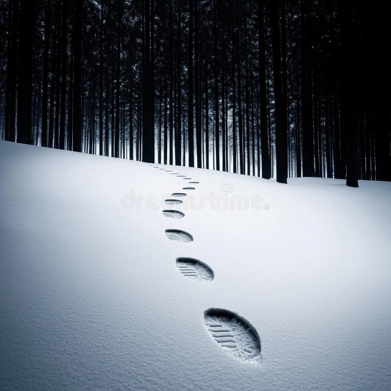 Mysterious Footprints in a Snowy Forest Stock Illustration ...