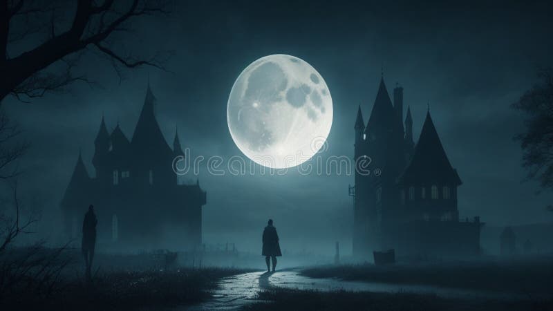 Moonlit Sky and Haunting Shadows Weave a Mysterious Tale Stock ...