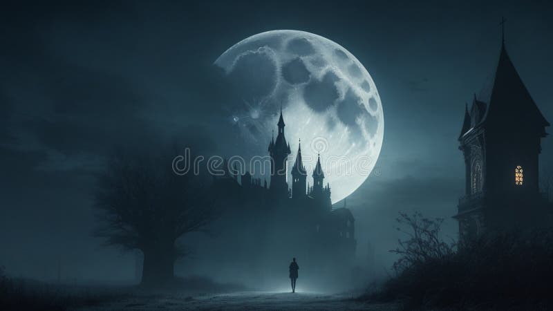 Moonlit Sky and Haunting Shadows Weave a Mysterious Tale Stock ...