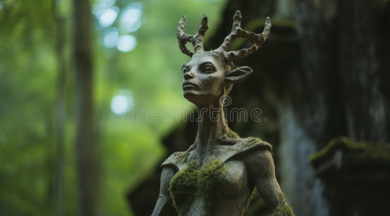 Mysterious Forest Creature Statue Stock Illustration - Illustration of ...
