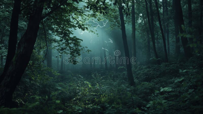 Mysterious Forest with Fog: a Quiet Path through Dense Trees Under ...