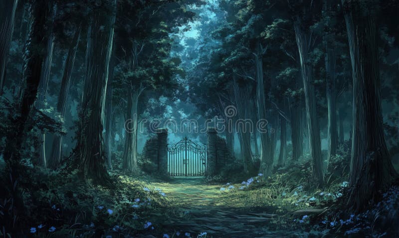 Mysterious Forest Gate, Surrounded by Tall Trees and Lush Greenery ...