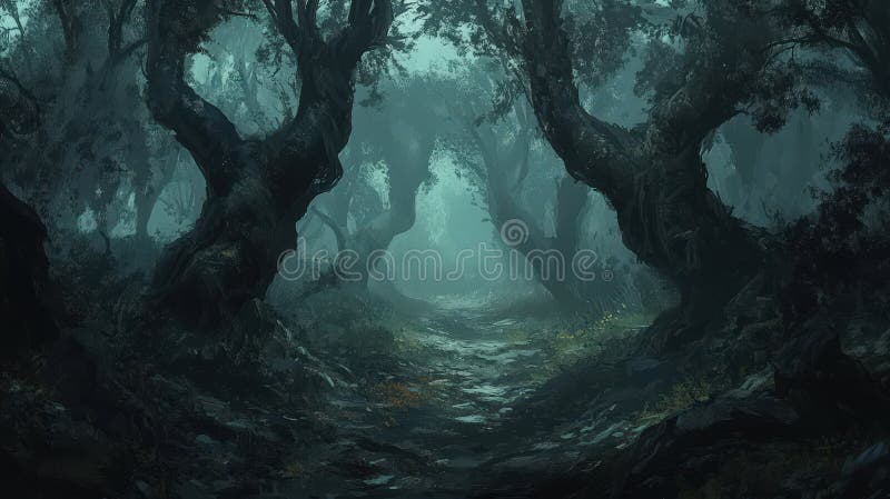 Mysterious Forest Path in Misty Twilight Stock Photo - Image of dark ...