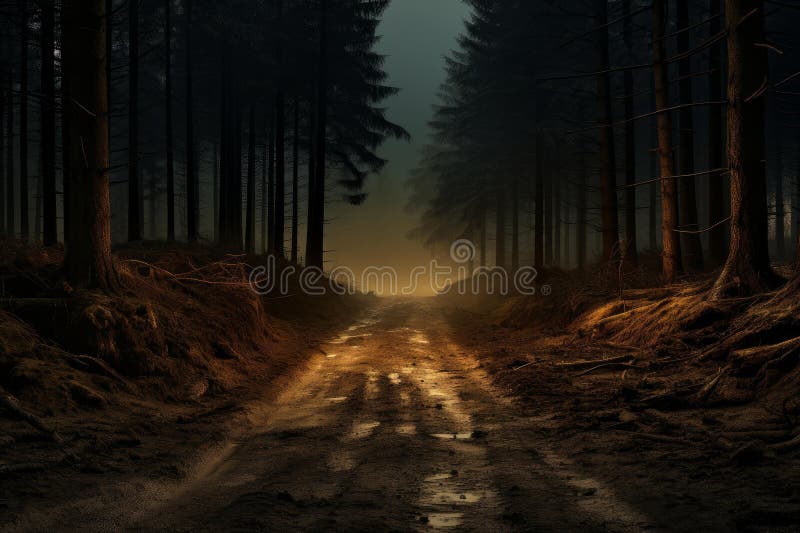 Mysterious Forest Path at Twilight Stock Illustration - Illustration of ...