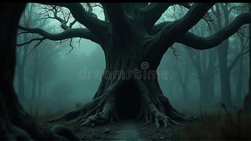 Mysterious Forest Tree with a Dark Opening Stock Illustration ...