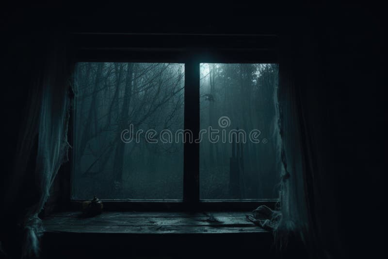 Mysterious Forest View from Cabin Window Stock Illustration ...