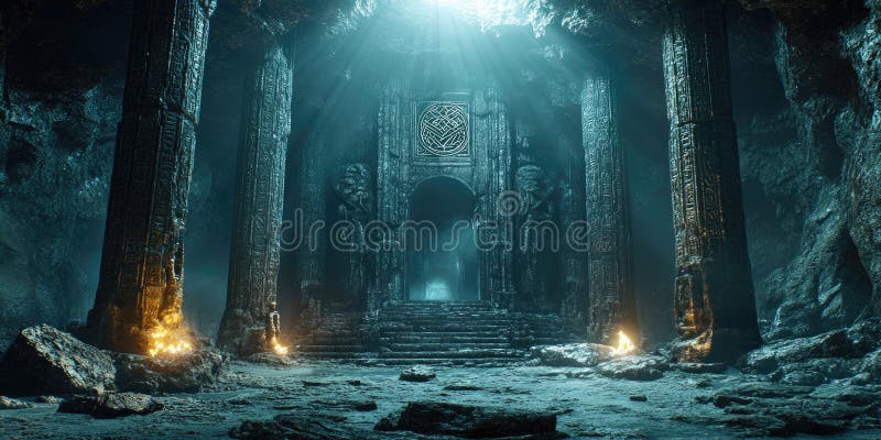 Mysterious Frozen Temple Fantasy Game Background Stock Illustration ...