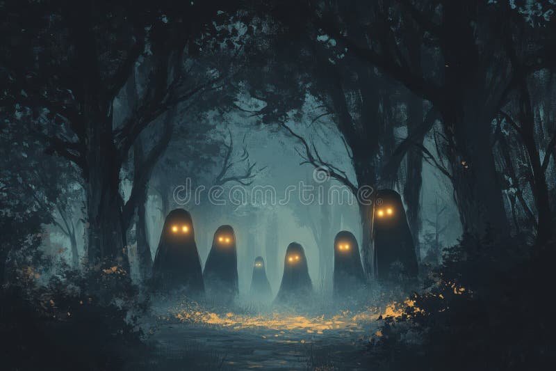 Mysterious Gathering of Shadowy Figures Enchanted Forest Digital Art ...
