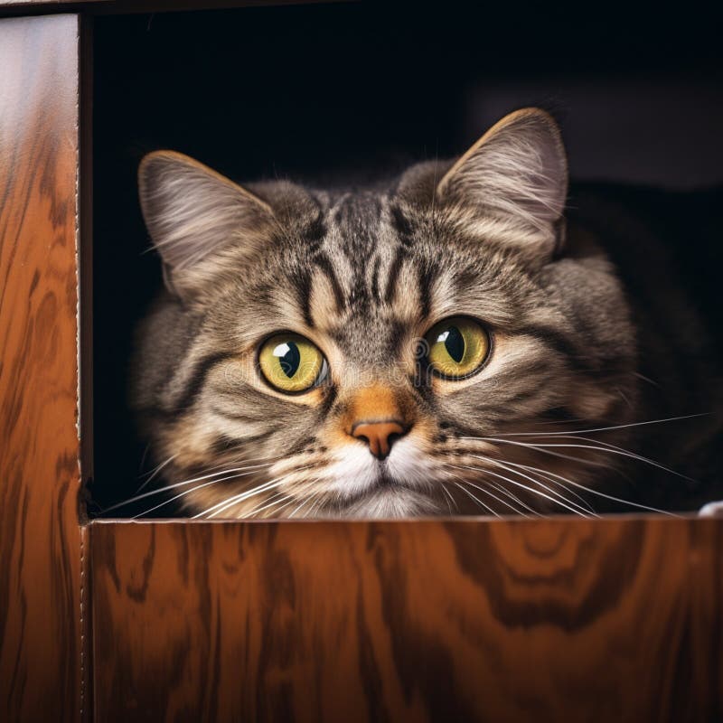 Mysterious Gaze Fold Eared Cats Half Muzzle Peeks from Behind a Cabinet ... Mysterious Gaze Fold Eared Cats Half Muzzle Peeks from Behind a Cabinet ...
