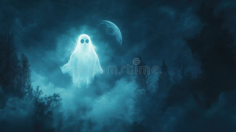 Mysterious Ghost Surrounded by Swirling Fog and Glowing in the ...
