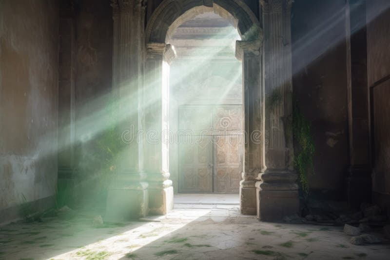 Mysterious Ghostly Light Emanating from Ancient Doorway Stock Photo ...