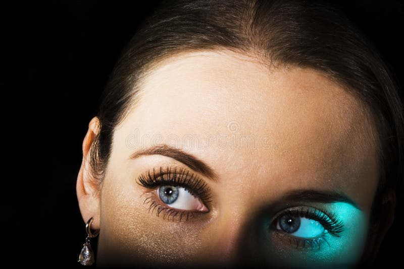 Mysterious glance stock image. Image of face, female, blue - 3504683