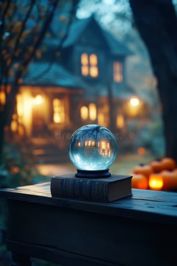 Mysterious Glass Orb Reflects Enchanted House in Spooky Autumn Setting ...