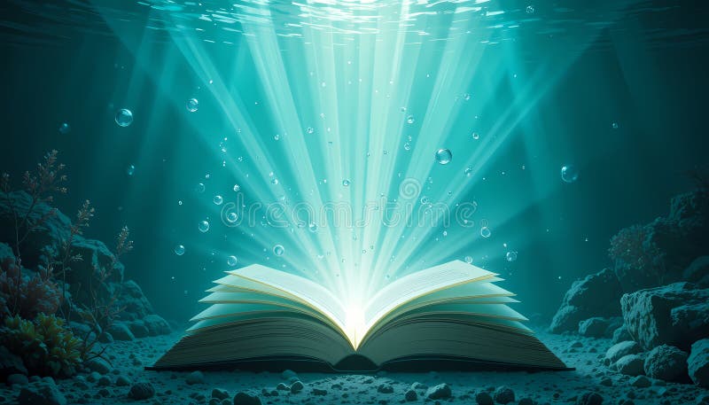 Mysterious Glowing Book on Ocean Floor Stock Illustration ...