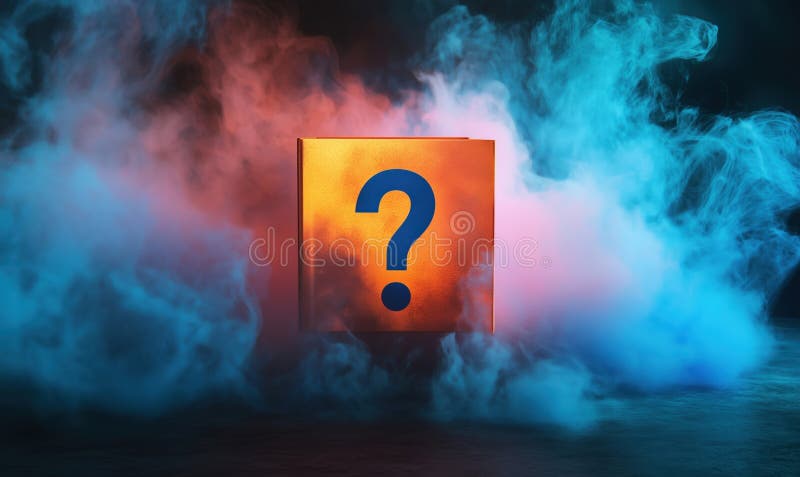 Mysterious Glowing Box with Question Mark Surrounded by Colorful Smoke ...