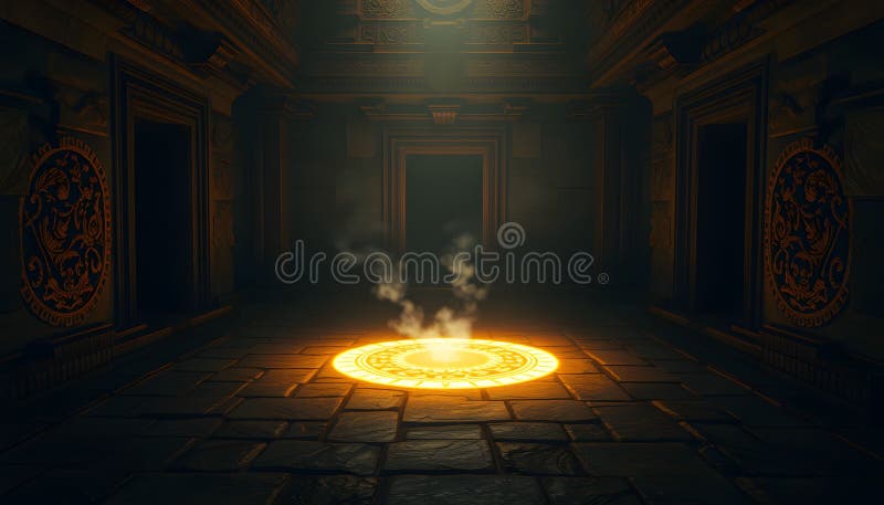 Mysterious Glowing Circle in an Ancient Temple Hallway Stock ...
