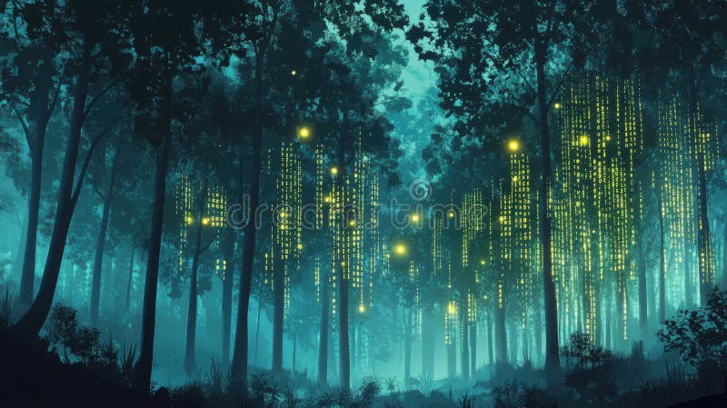 Mysterious Glowing City Hidden Deep Inside an Enchanted Forest Stock ...