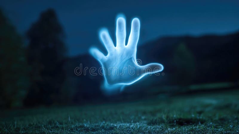 Mysterious Glowing Hand Amidst Dark Landscape Stock Image - Image of ...