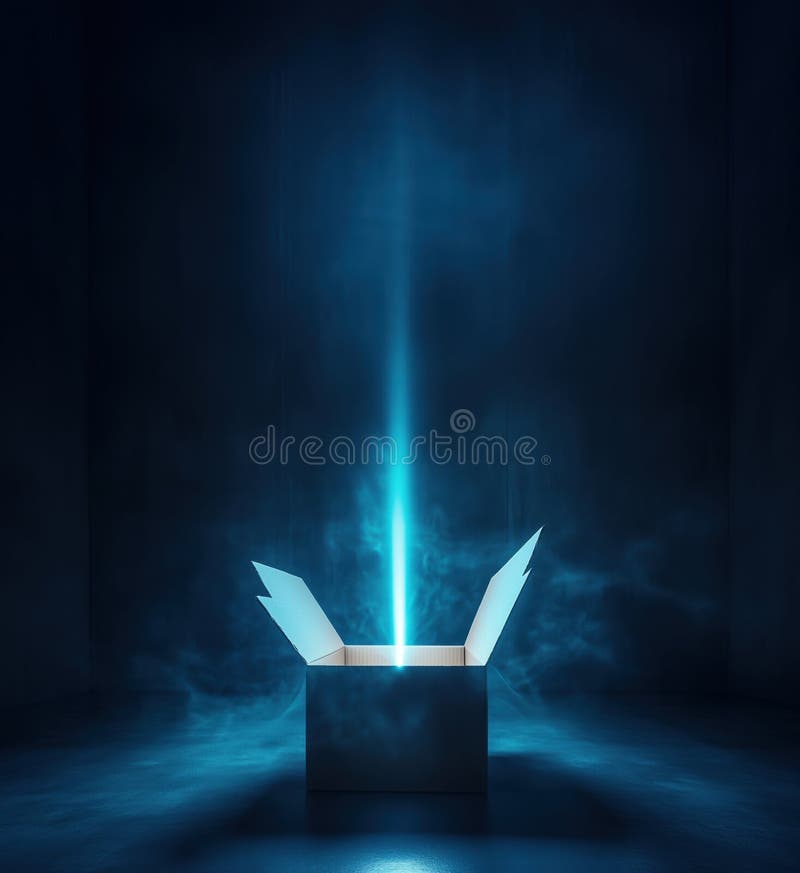 Mysterious Glowing Light Emanating from Open Box in Dark Room, Ethereal ...