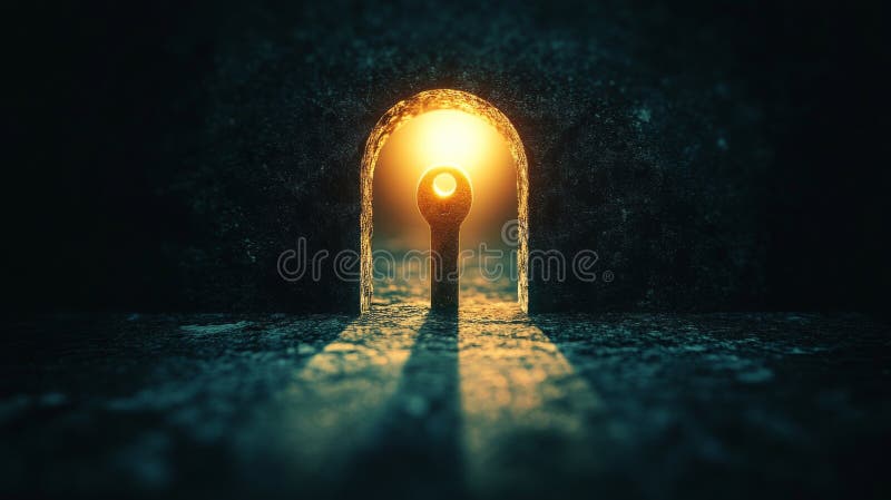 Mysterious Glowing Light through Keyhole on Dark Stone Wall Stock Photo ...