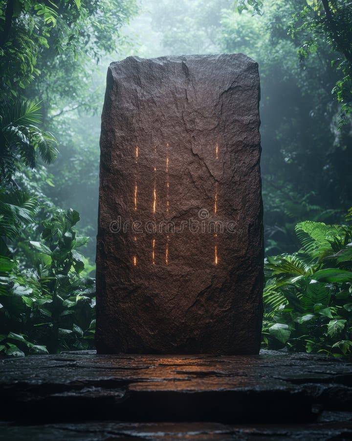 Mysterious Glowing Monolith in Enchanted Forest Stock Illustration ...