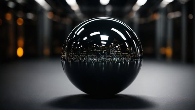 Silver Orb Reflecting a Cityscape at Night. Stock Illustration ...