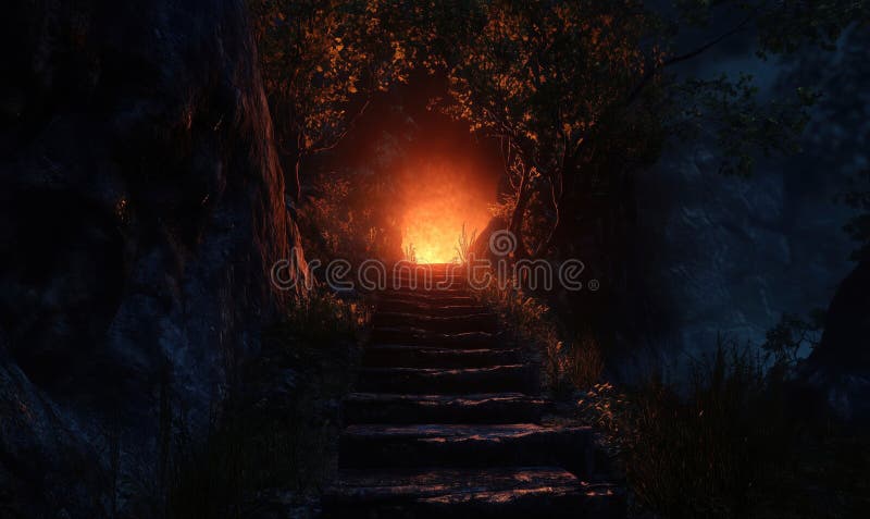 Mysterious Glowing Pathway Leading To Fire Stock Image - Image of ...
