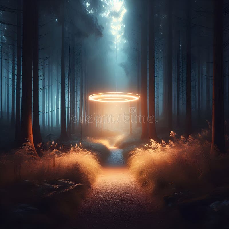 Mysterious Glowing Ring Illuminating Path in Dark Forest Stock ...