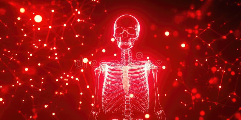 Glowing Skeleton on Red Background Stock Image - Image of creepy ...