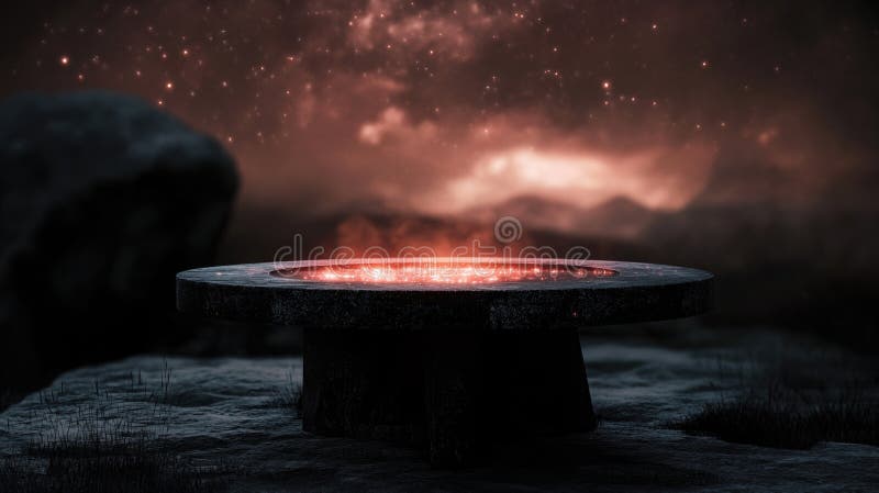 Mysterious Glowing Stone Altar in Dark Night Landscape with Sparkling ...