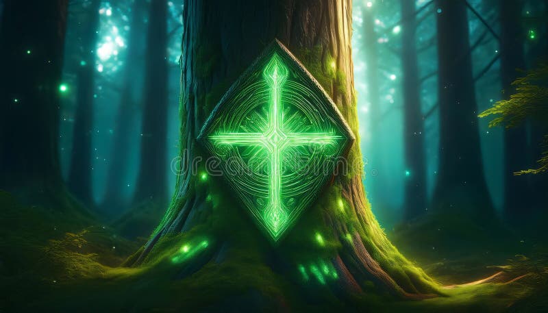 In a Magical Forest, a Mysterious Glowing Symbol is Etched into a Tree ...