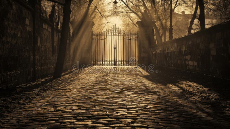 Mysterious Golden Gate at the End of a Path Stock Illustration ...