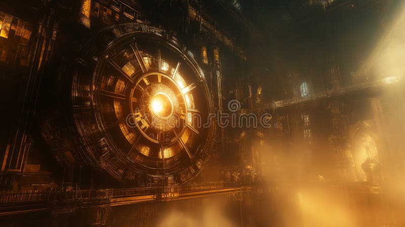 A Mysterious Golden Machine Emits Light in a Steampunk-style Atmosphere ...