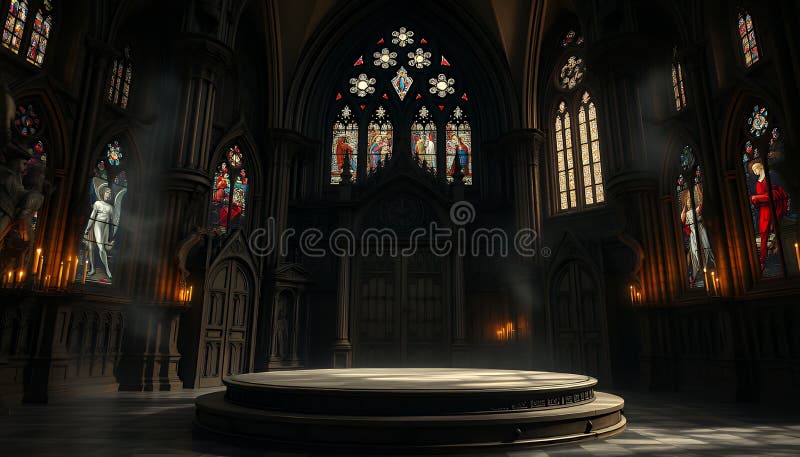 Mysterious Gothic Cathedral Interior with Circular Platform Stock ...