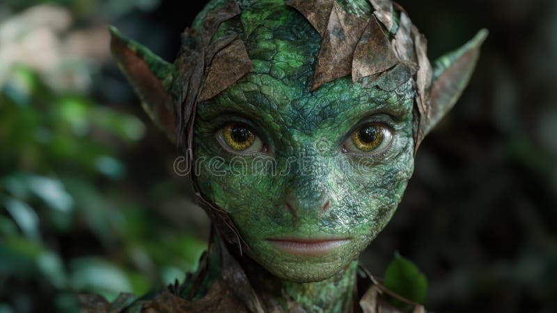 Mysterious Green Alien Creature in the Forest Stock Illustration ...