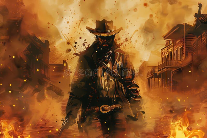 Gunslinger in a Western Showdown Stock Illustration - Illustration of ...