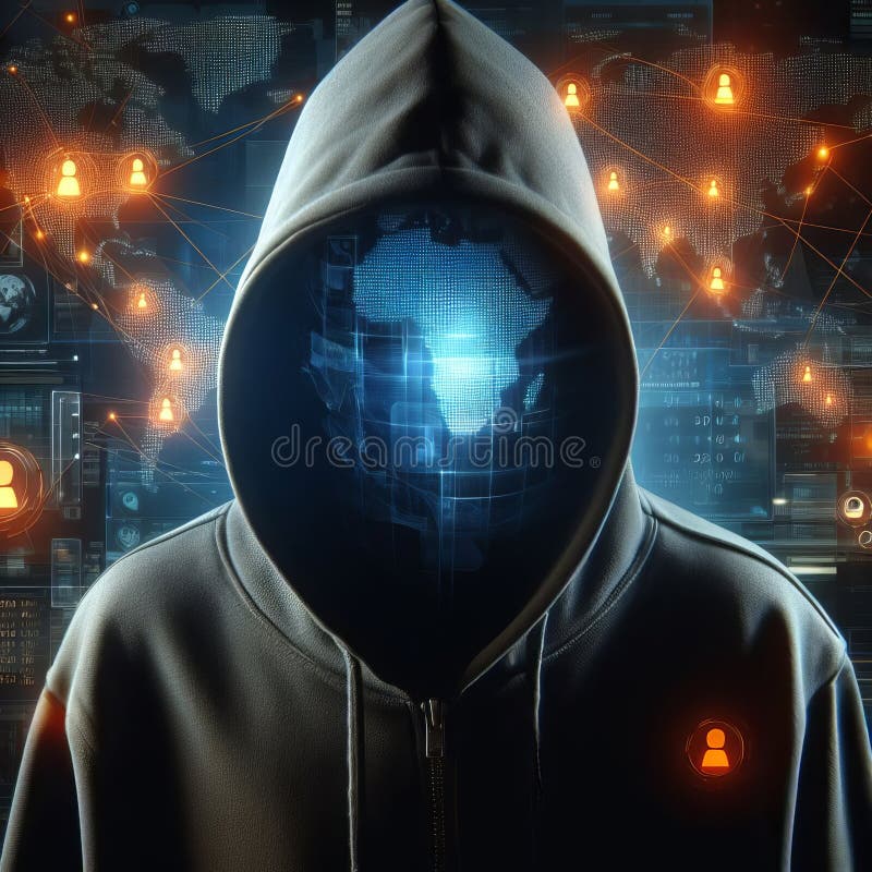 Mysterious Hacker with Digital Interface Stock Illustration ...