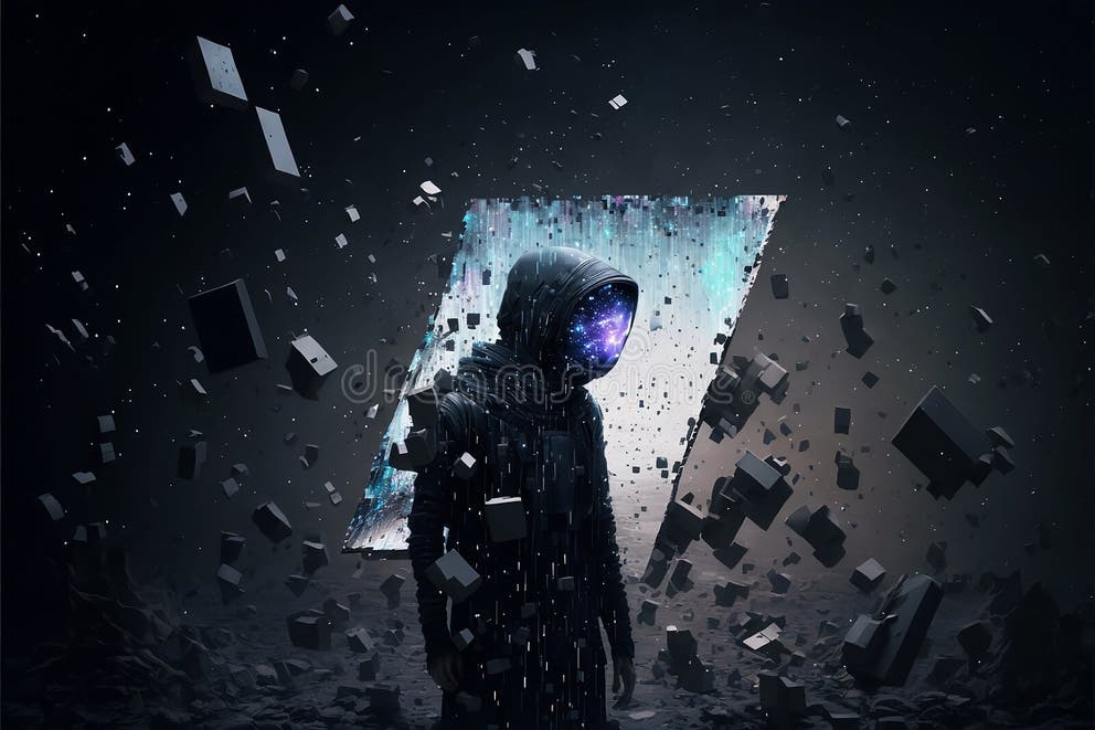 Mysterious Hacker Guy Standing Inside Digital Mind Stock Illustration ...