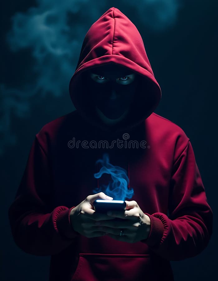 Mysterious Hacker with Smartphone Stock Illustration - Illustration of ...
