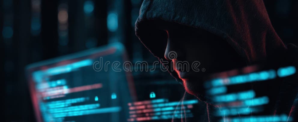 The Mysterious Hacker Working on Advanced Coding in a Dark Environment..AI Generated Image Stock ...