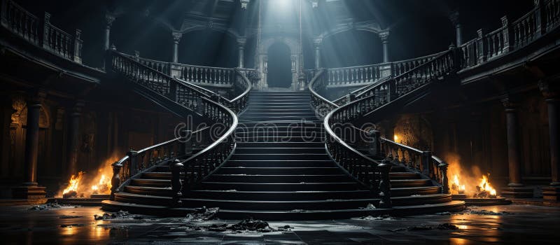 Mysterious Hall with Stairs Leading To Hell Stock Illustration ...