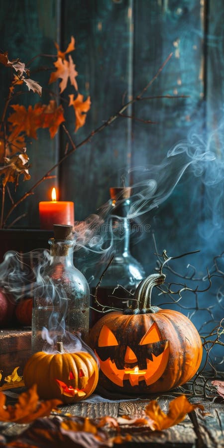 Mysterious Halloween Props in Studio Scene Stock Illustration ...