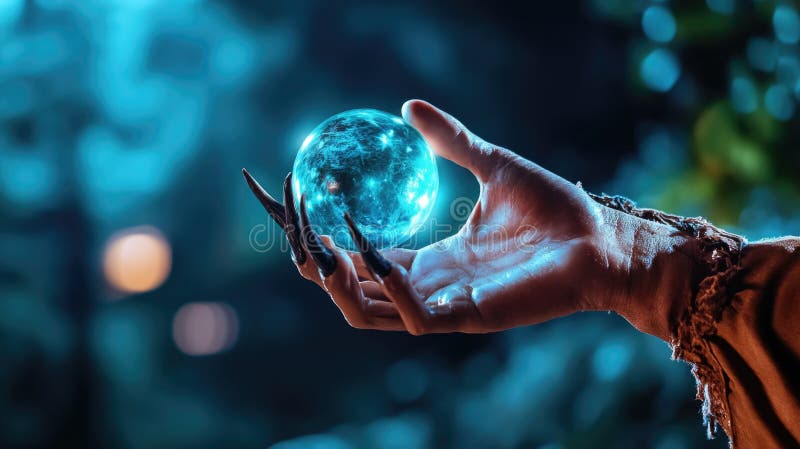 Mysterious Hand Holding Glowing Sphere in Enchanted Forest at Night ...