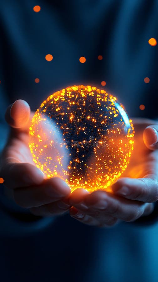 Mysterious Hands Holding Glowing Sphere of Floating Particles with ...