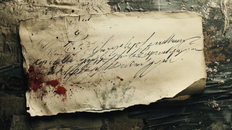 Mysterious Handwritten Note Stained with Red Ink Resting on a Textured ...