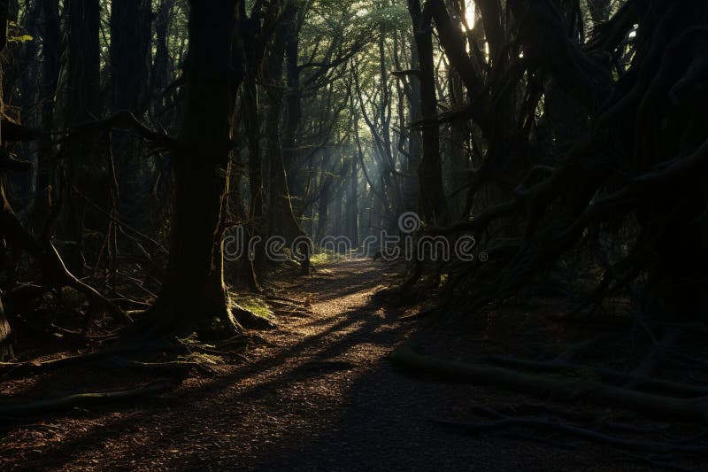 Mysterious Haunted Forest Path Shadows Shadows Stock Illustration ...