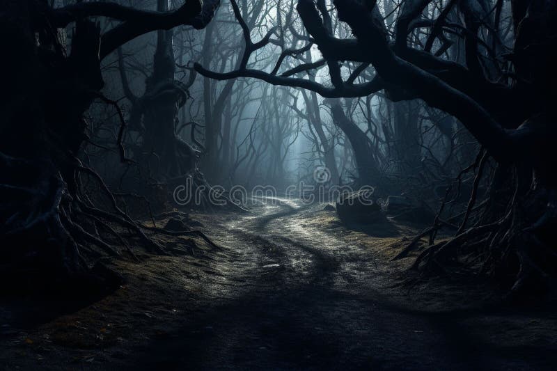 Mysterious Haunted Forest Path Shadows Shadows Stock Illustration ...