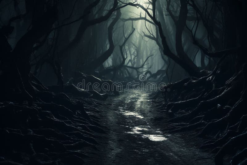 Mysterious Haunted Forest Path Shadows Shadows Stock Illustration ...