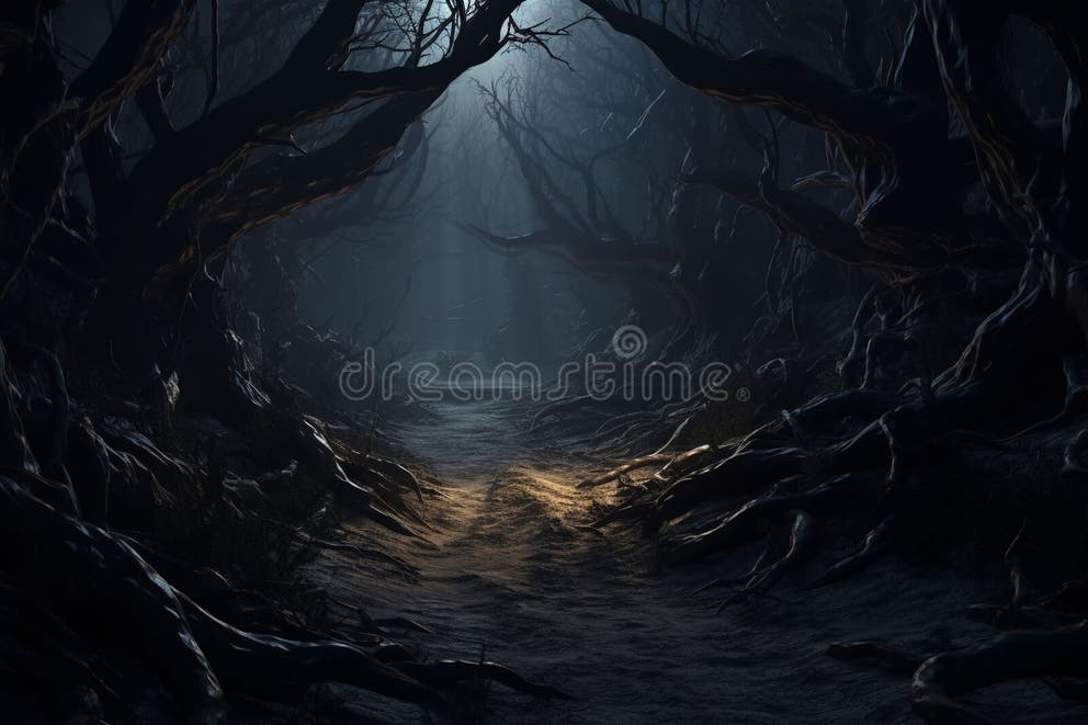 Mysterious Haunted Forest Path Shadows Shadows Stock Illustration ...